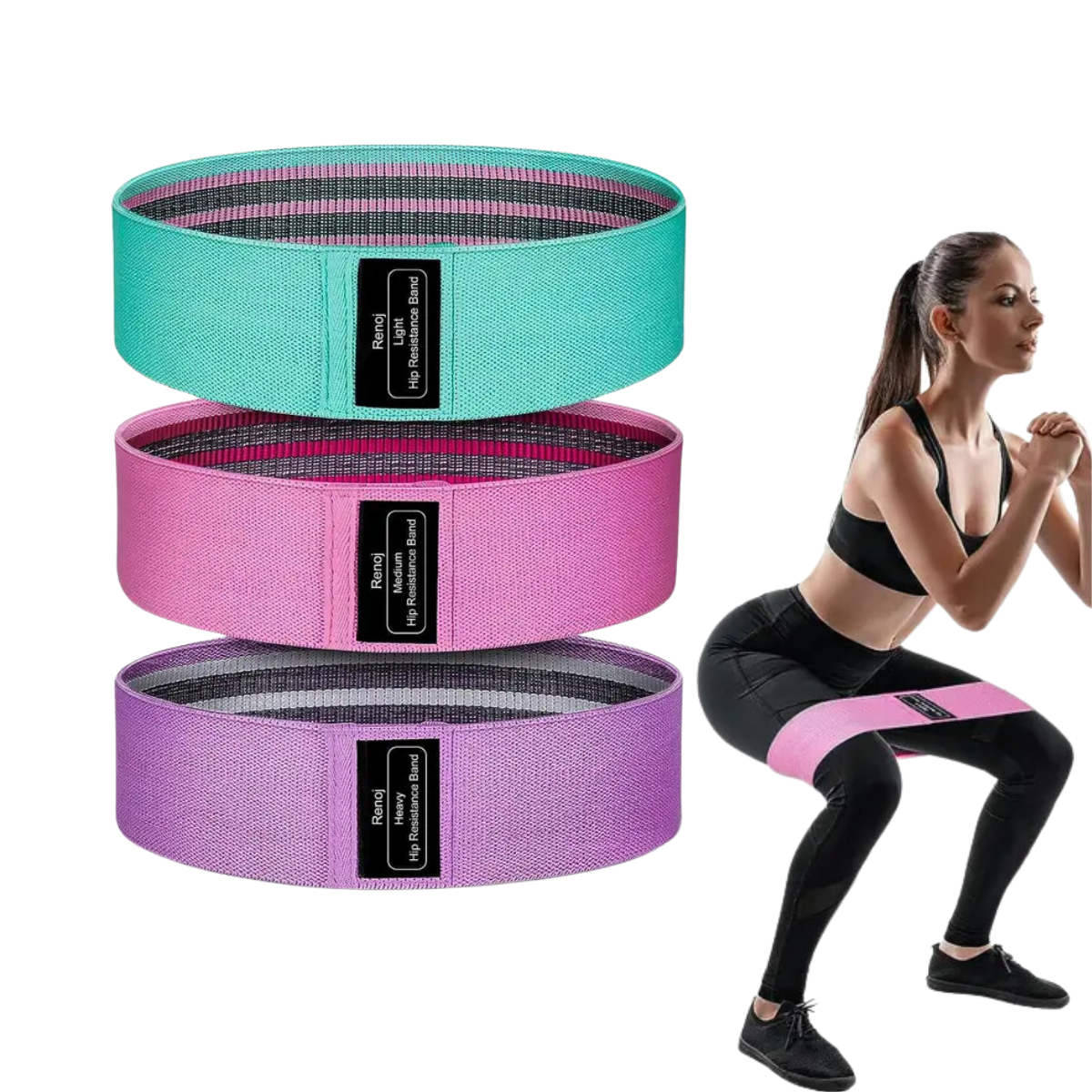 Set de Bandas Elásticas de Tela con 3 Niveles de Resistencia - Linea Sport