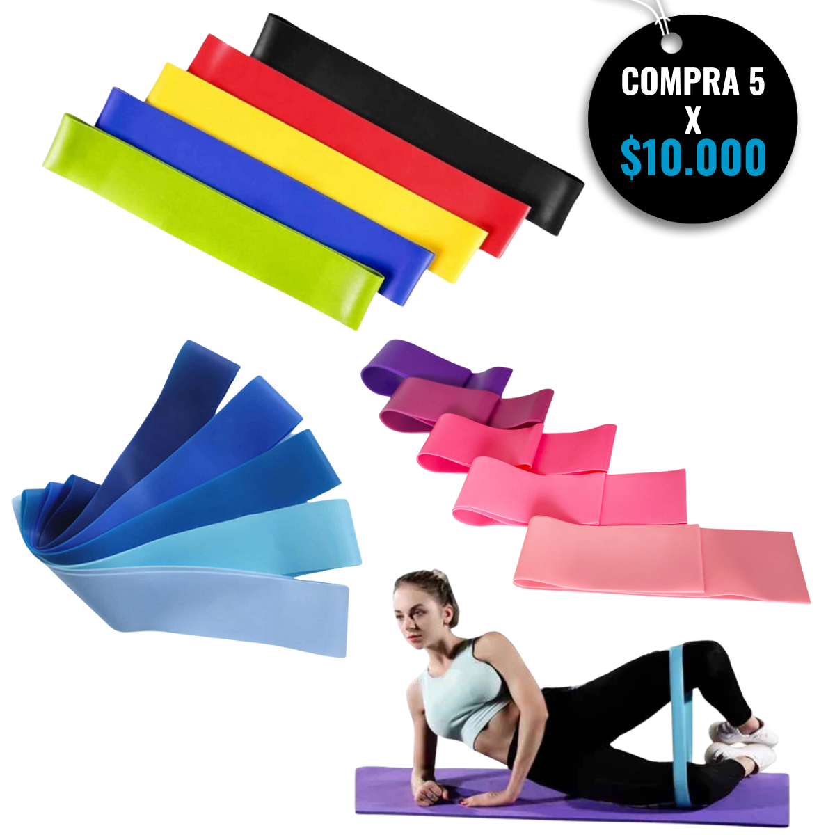 Set De 5 Bandas Elásticas De Ejercicios - Linea Sport